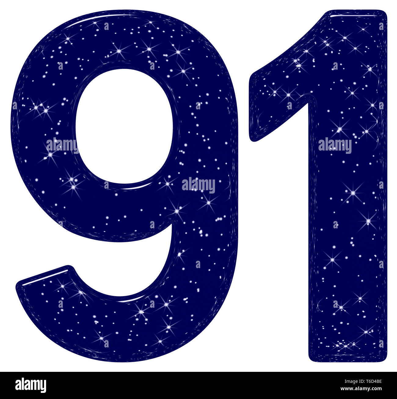 Numeral 91, ninety one, star sky texture imitation, isolated on white background, 3d render ...