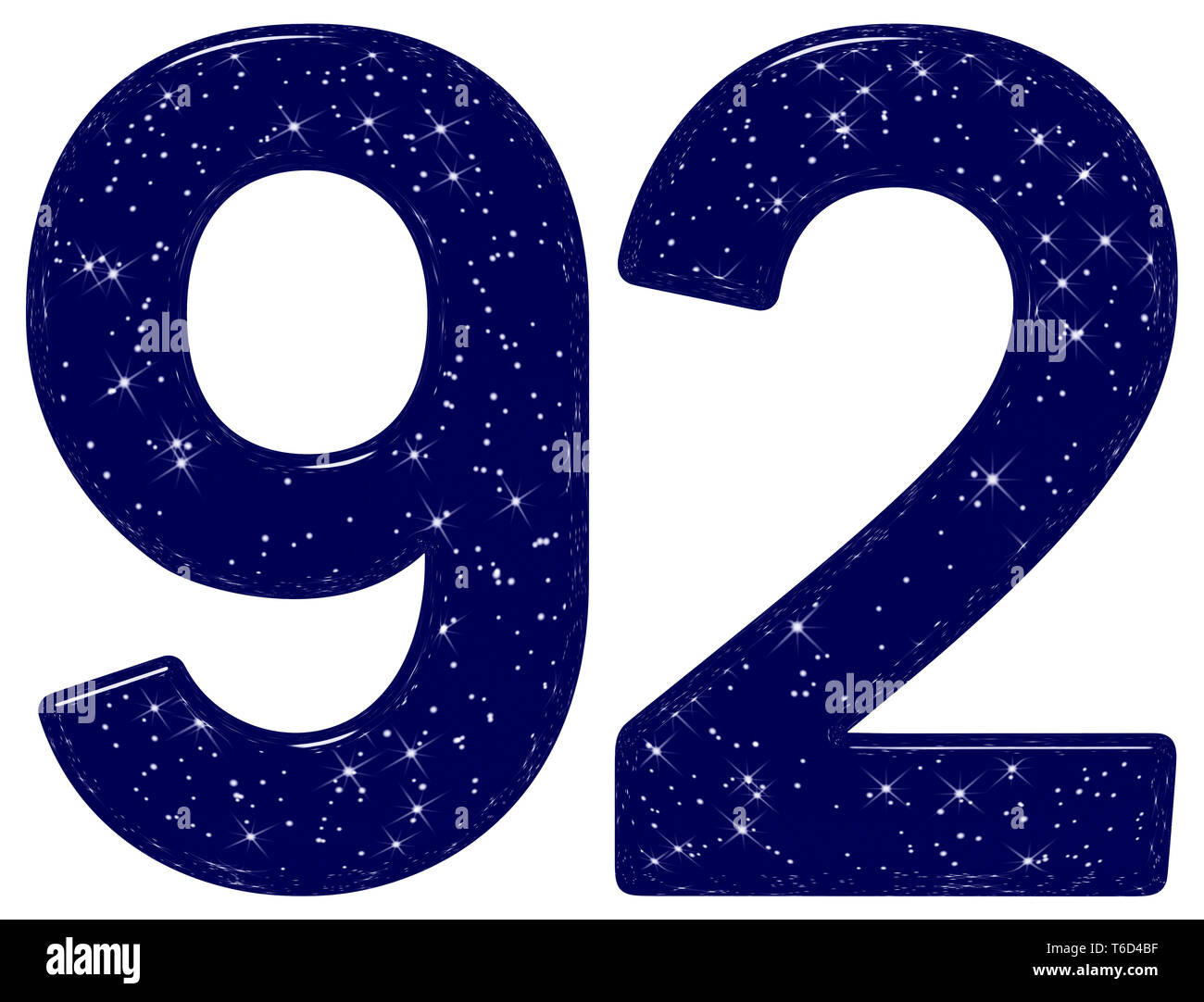 Numeral 92, ninety two, star sky texture imitation, isolated on white ...