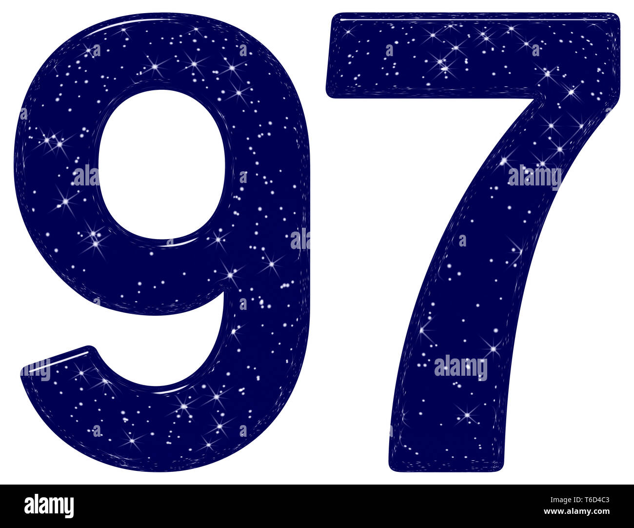 Numeral 97, ninety seven, star sky texture imitation, isolated on white ...