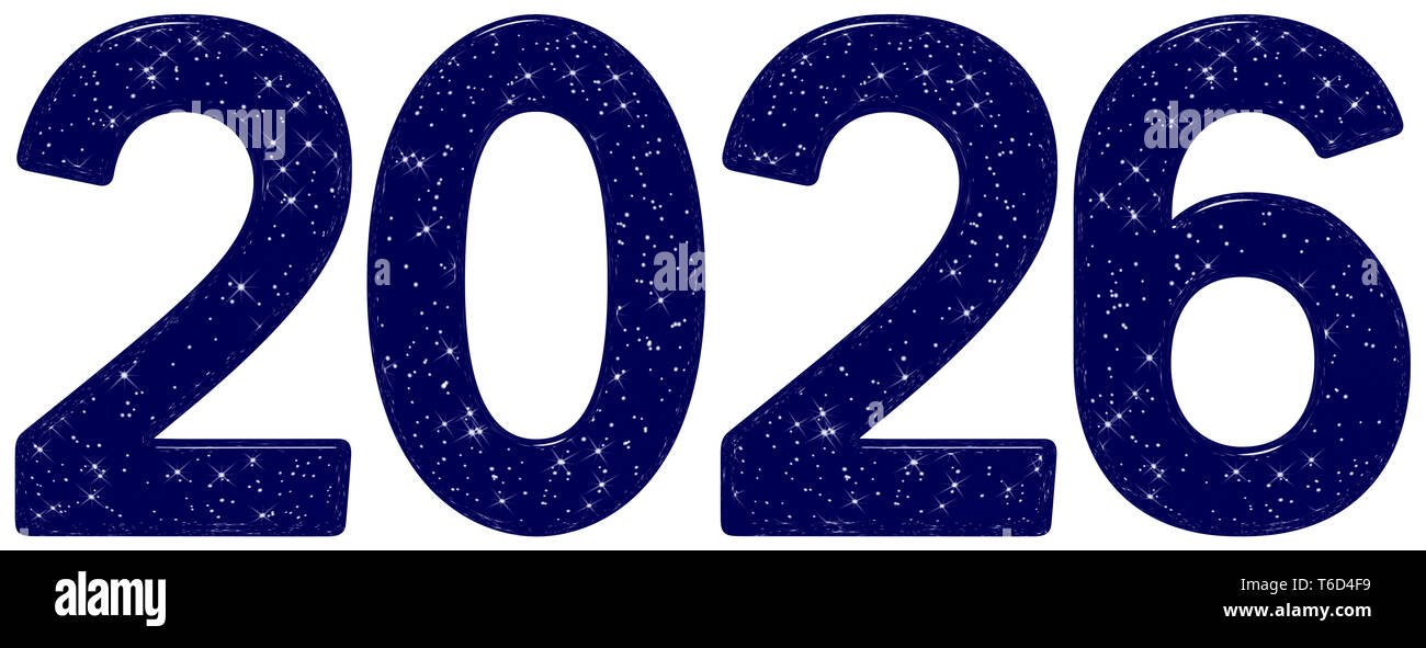 Inscription 2026, star sky texture imitation, isolated on white ...