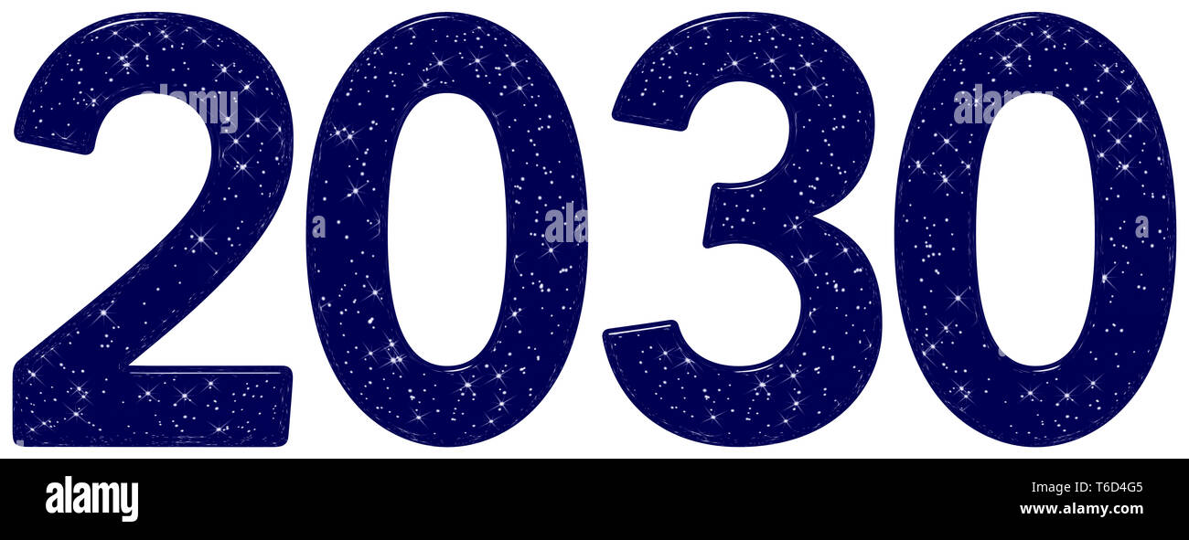 Inscription 2030, star sky texture imitation, isolated on white background, 3d render Stock ...