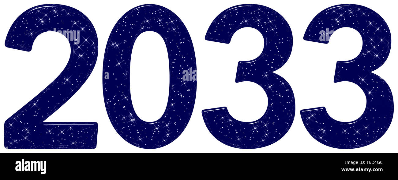 Inscription 2033, star sky texture imitation, isolated on white ...