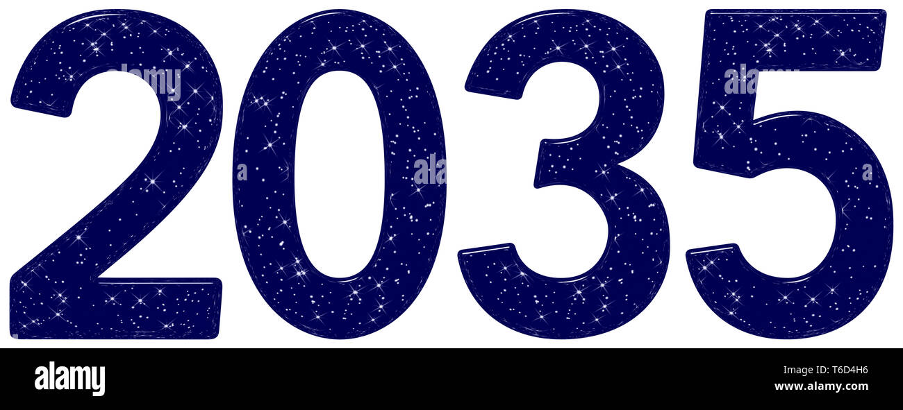 Inscription 2035, star sky texture imitation, isolated on white ...