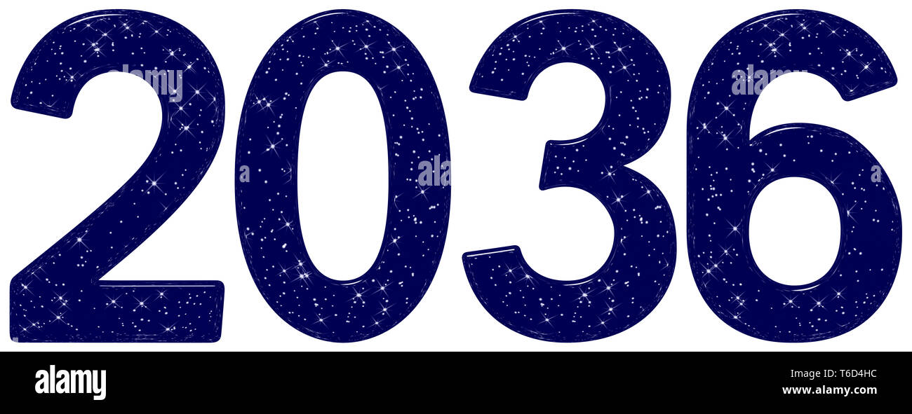 Inscription 2036, star sky texture imitation, isolated on white ...