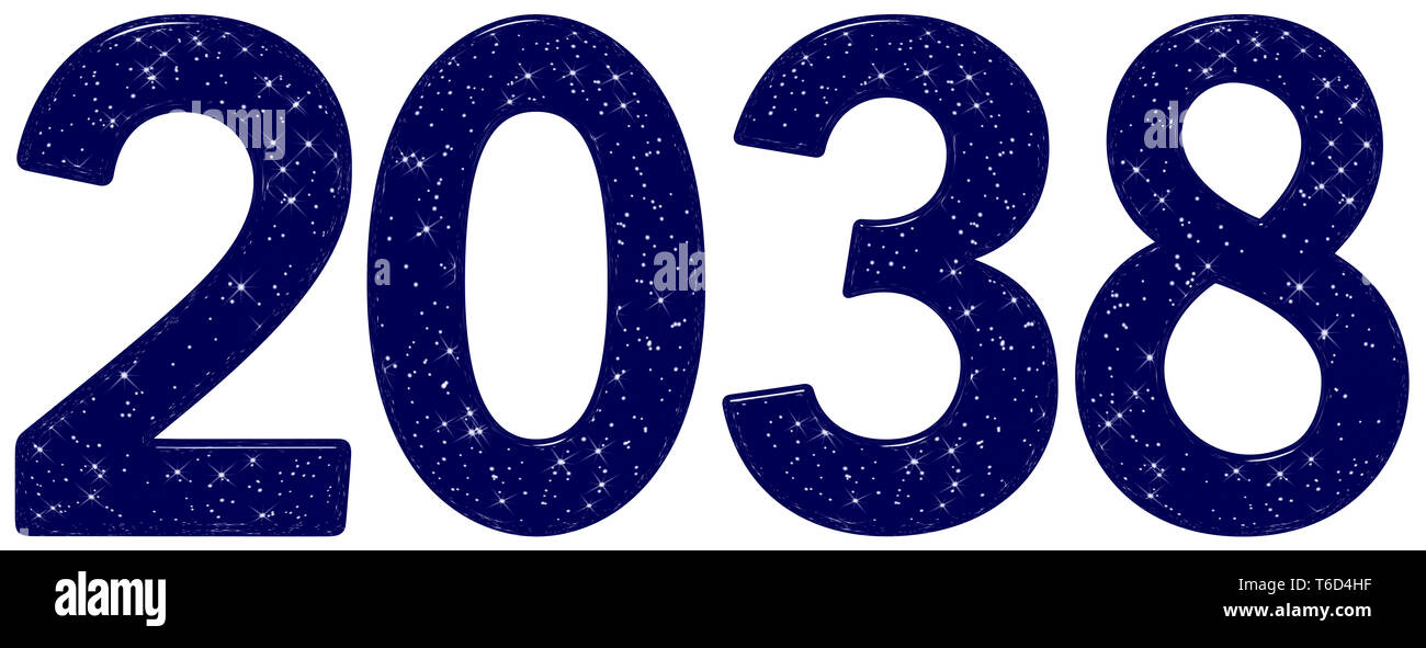 Inscription 2038, star sky texture imitation, isolated on white ...