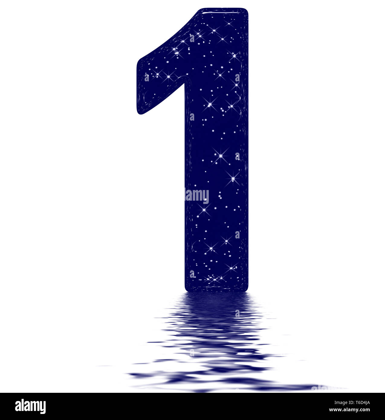 Numeral 1, one, star sky texture imitation, reflected on the water ...