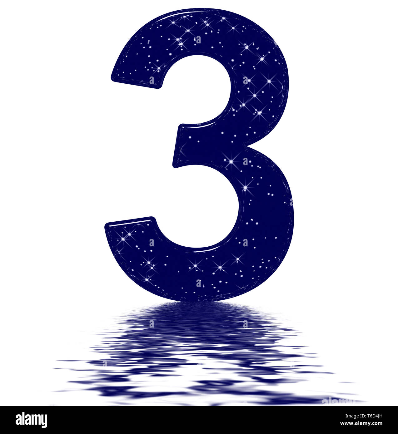 Numeral 3, three, star sky texture imitation, reflected on the water ...