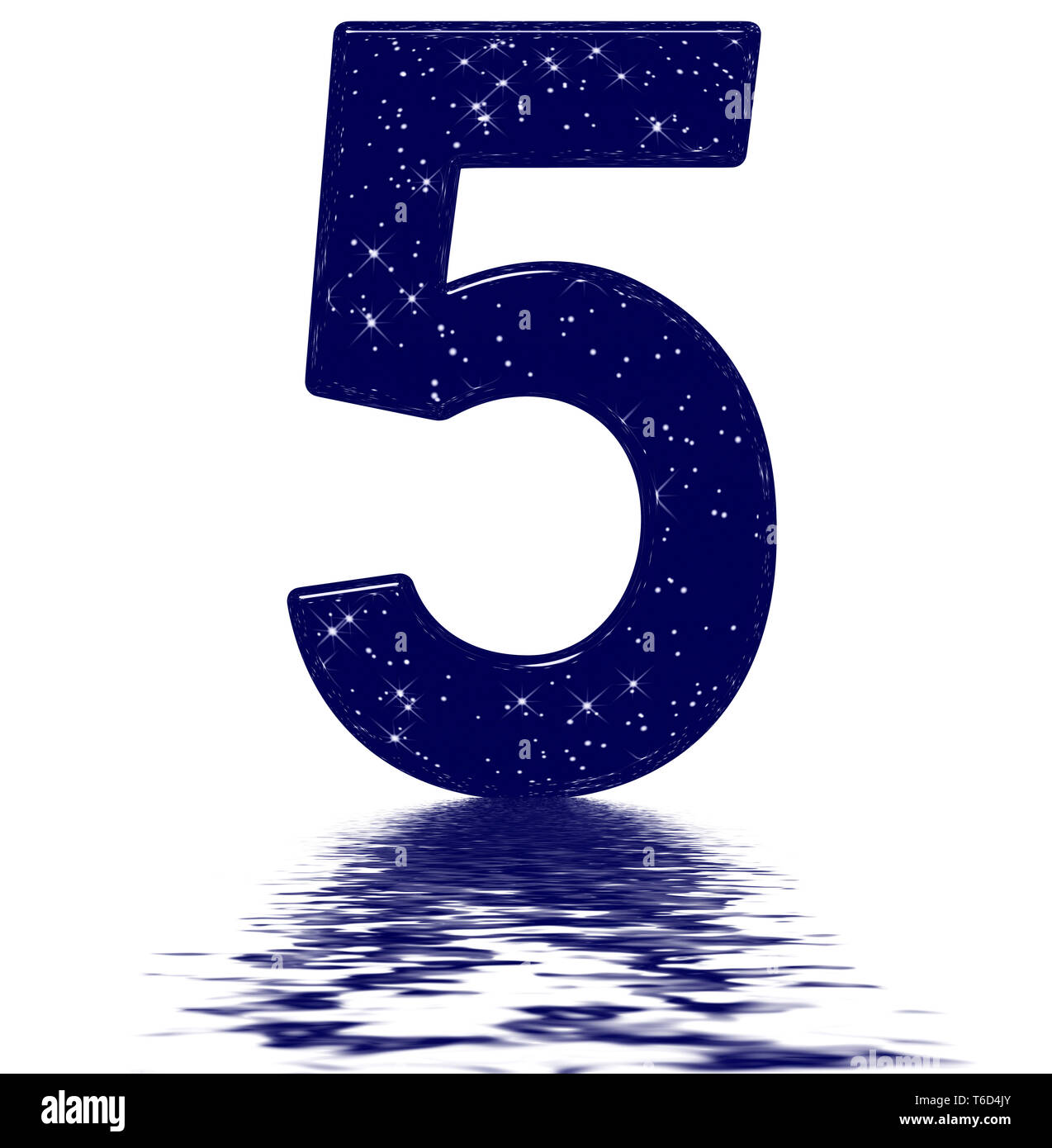 Numeral 5, five, star sky texture imitation, reflected on the water ...