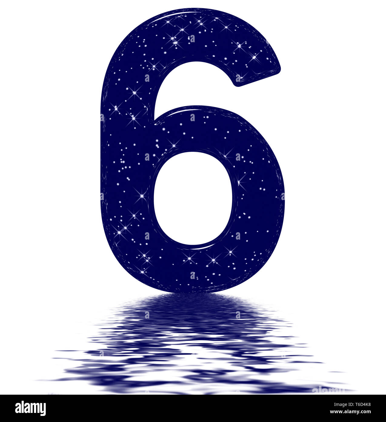 Numeral 6, six, star sky texture imitation, reflected on the water ...