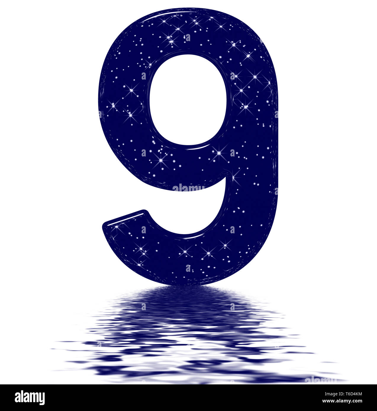 Numeral 9, nine, star sky texture imitation, reflected on the water ...