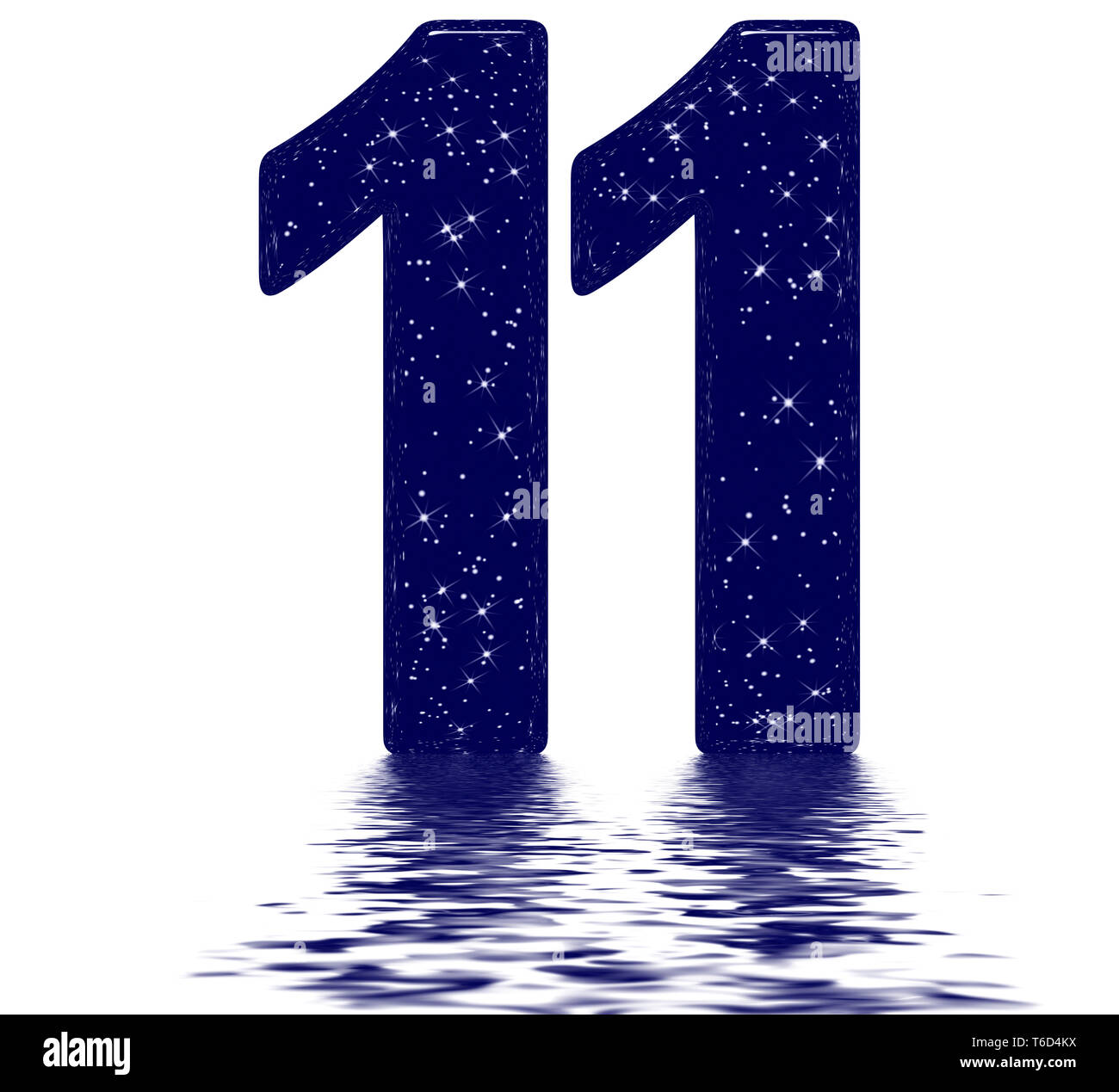 Numeral 11, eleven, star sky texture imitation, reflected on the water ... Numeral 11, eleven, star sky texture imitation, reflected on the water ...