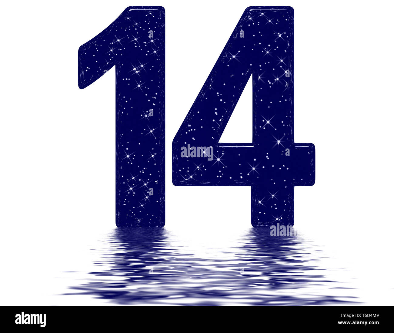 Numeral 14, fourteen, star sky texture imitation, reflected on the ...