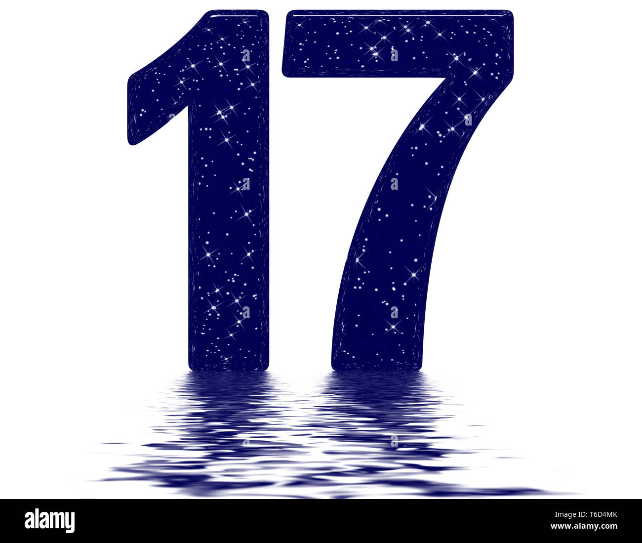Numeral 17, seventeen, star sky texture imitation, reflected on the ...