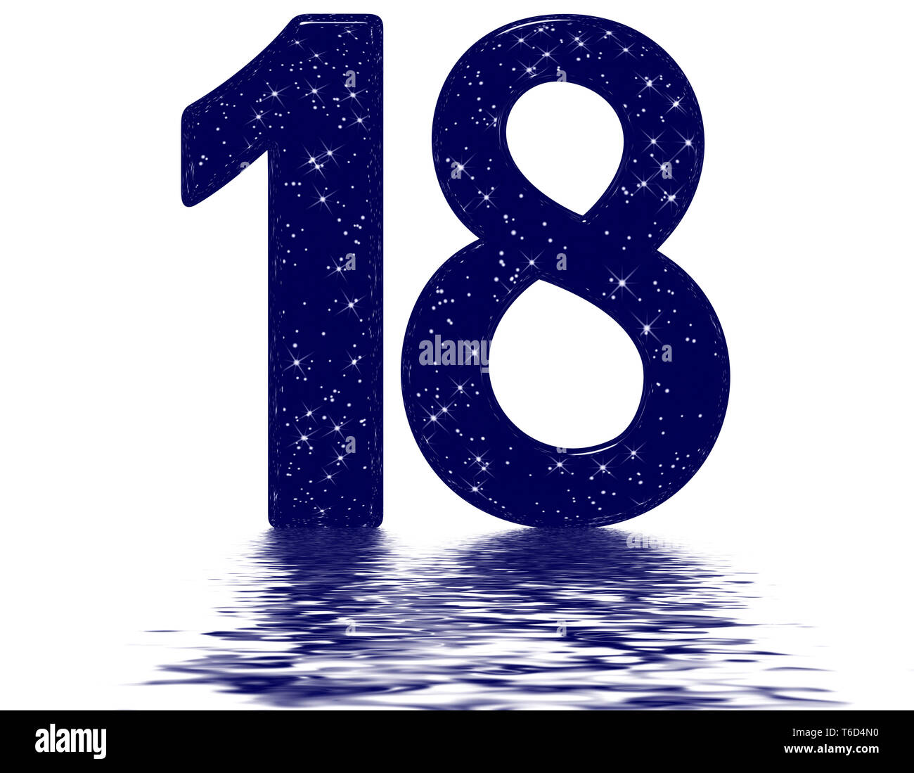 Numeral 18, eighteen, star sky texture imitation, reflected on the ...