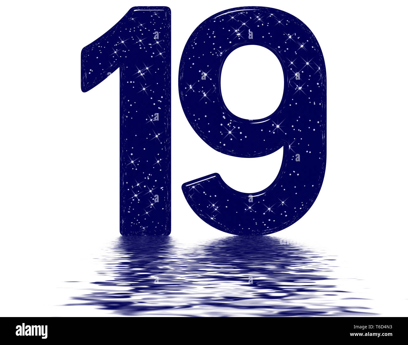 Numeral 19, nineteen, star sky texture imitation, reflected on the ...