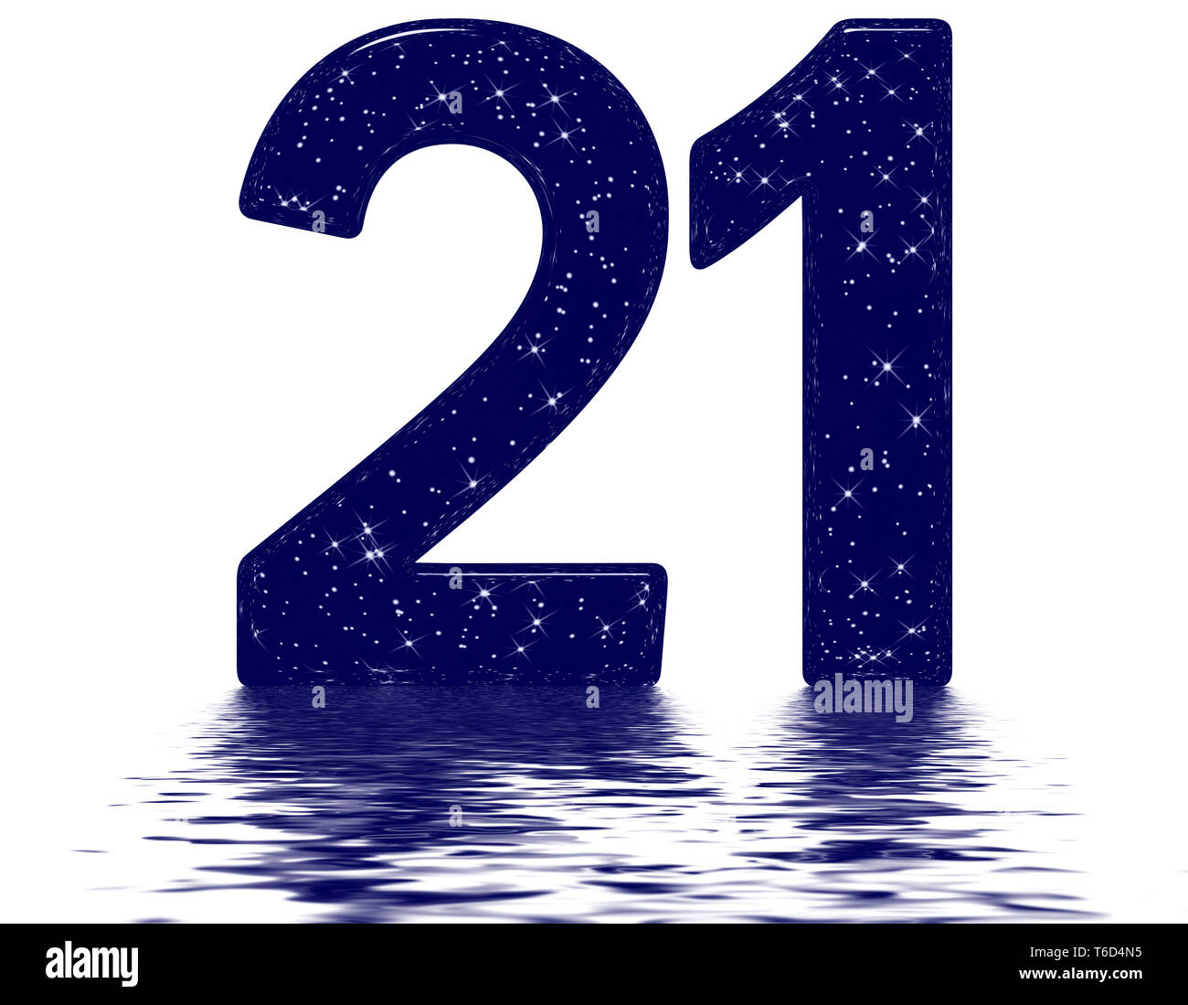 Numeral 21, twenty one, star sky texture imitation, reflected on the ...