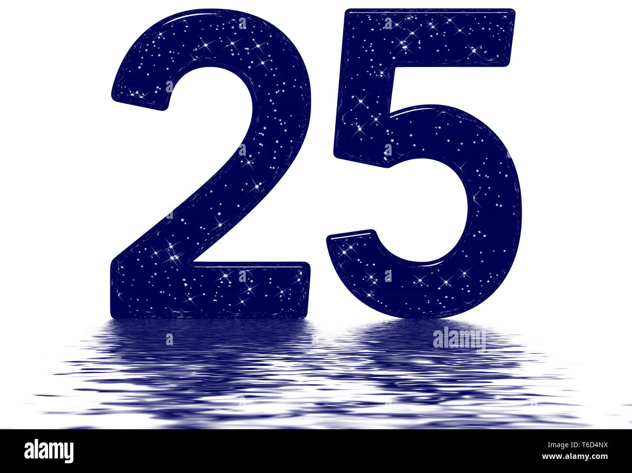 Numeral 25, twenty five, star sky texture imitation, reflected on the ...
