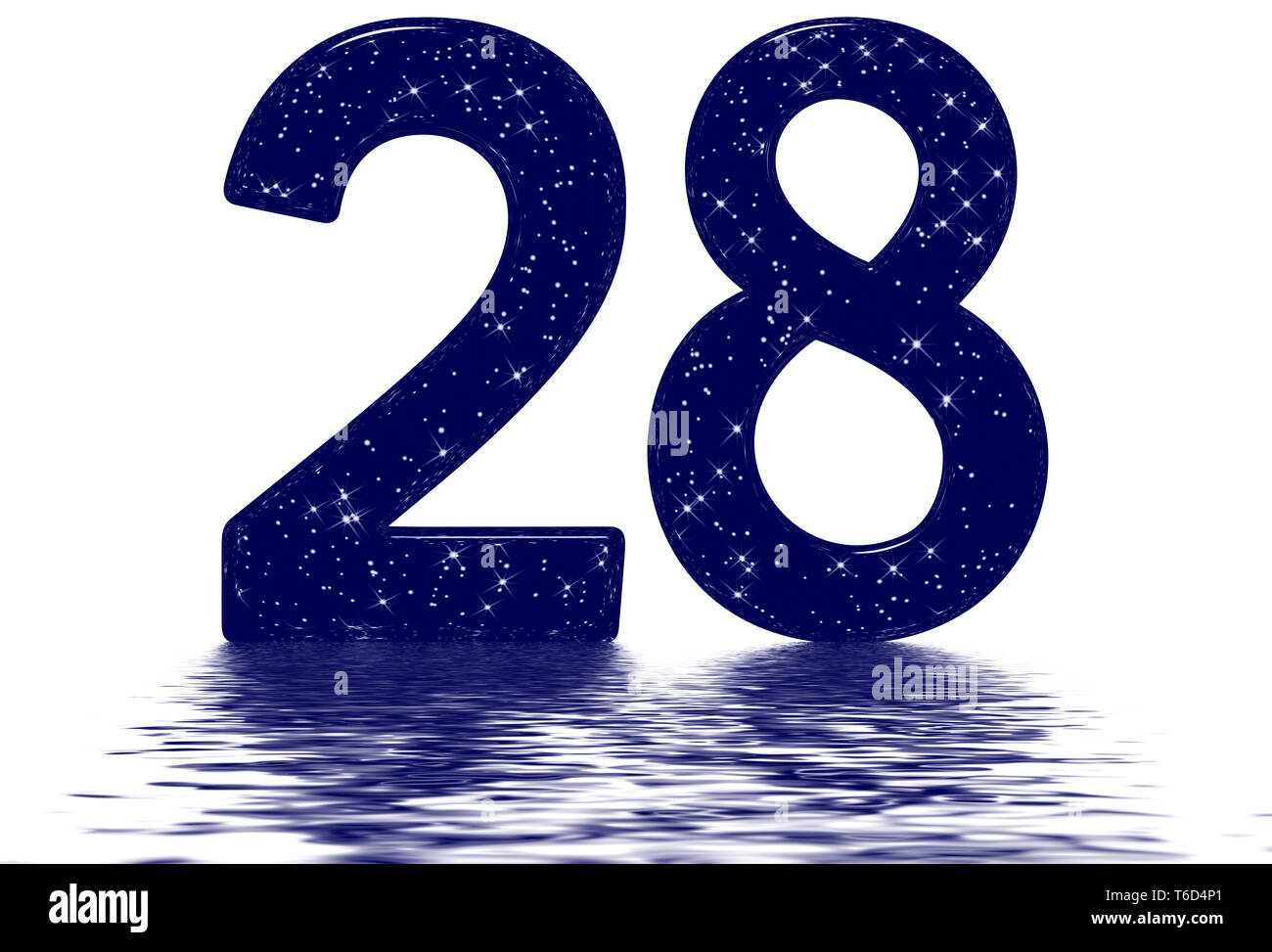 Numeral 28, twenty eight, star sky texture imitation, reflected on the ...