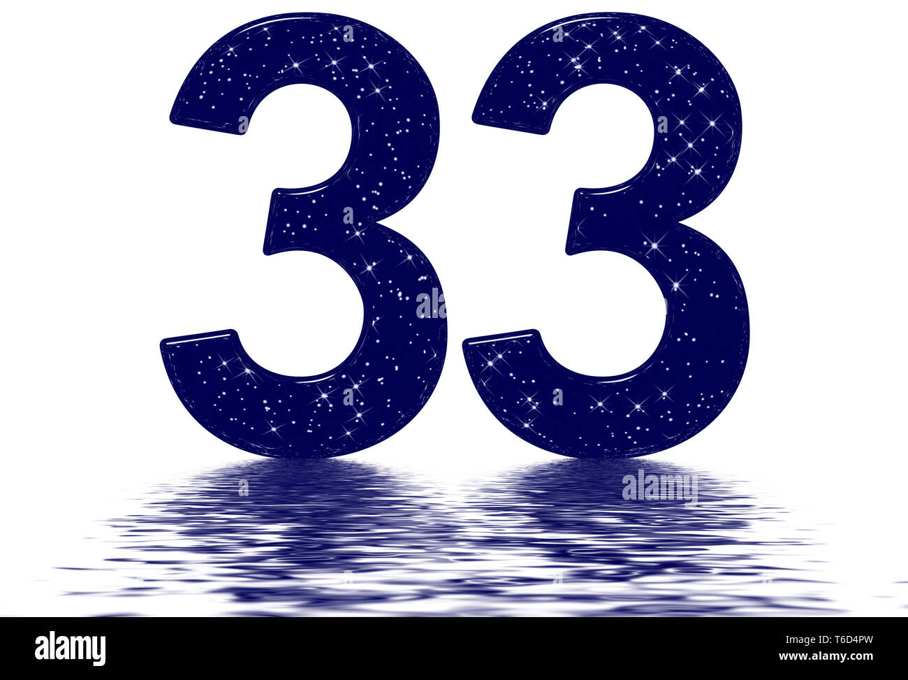Numeral 33, thirty three, star sky texture imitation, reflected on the ...