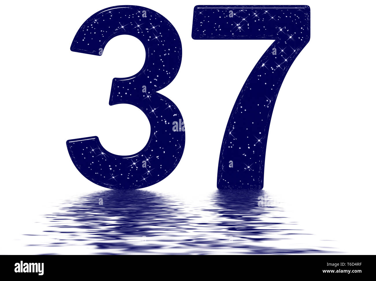 Numeral 37, thirty seven, star sky texture imitation, reflected on the ... Numeral 37, thirty seven, star sky texture imitation, reflected on the ...