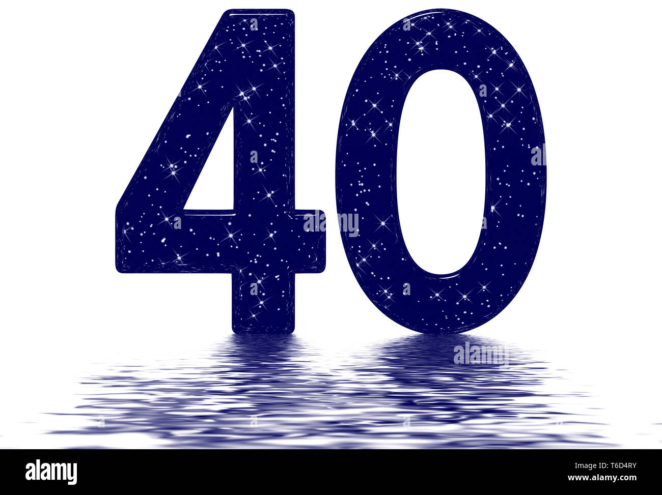 Numeral 40, forty, star sky texture imitation, reflected on the water ...