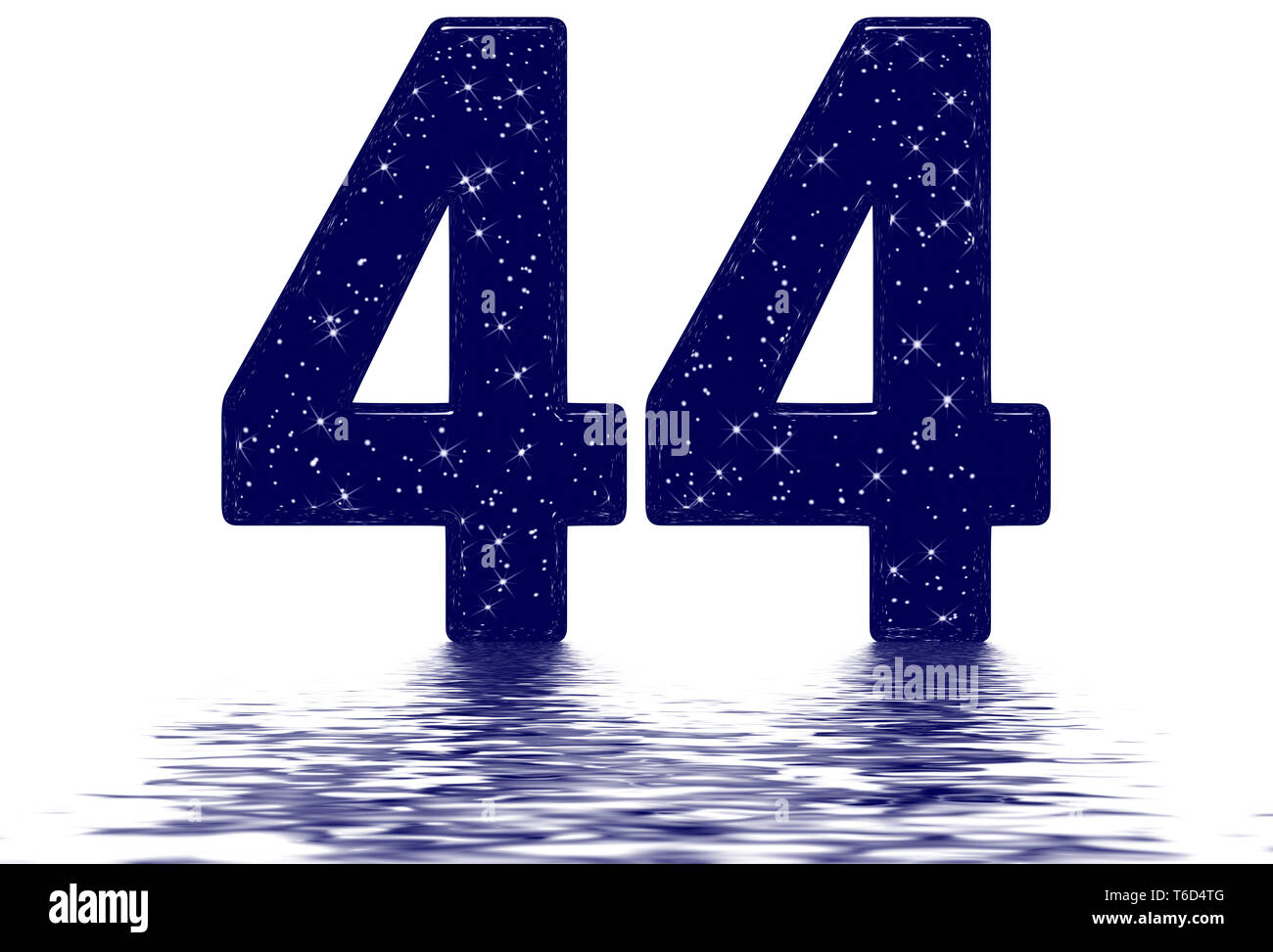 Numeral 44, forty four, star sky texture imitation, reflected on the ...