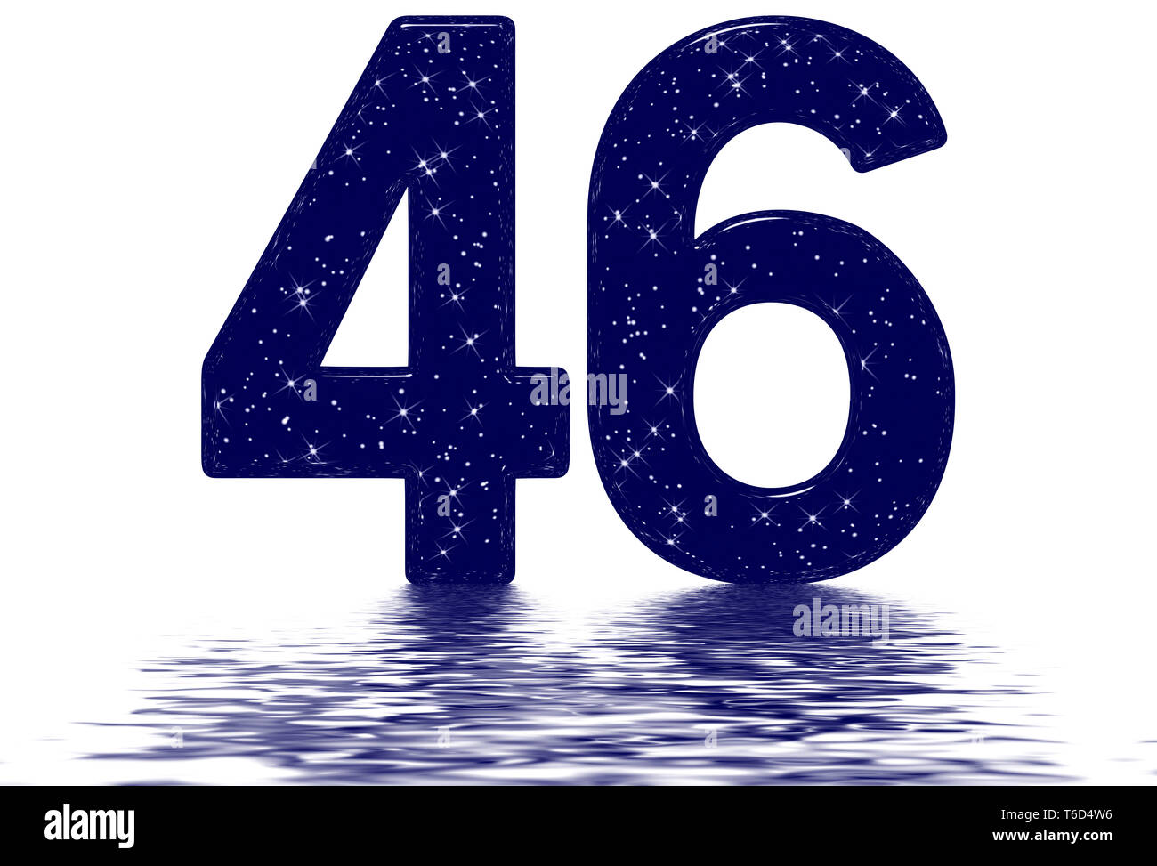Numeral 46, forty six, star sky texture imitation, reflected on the ...