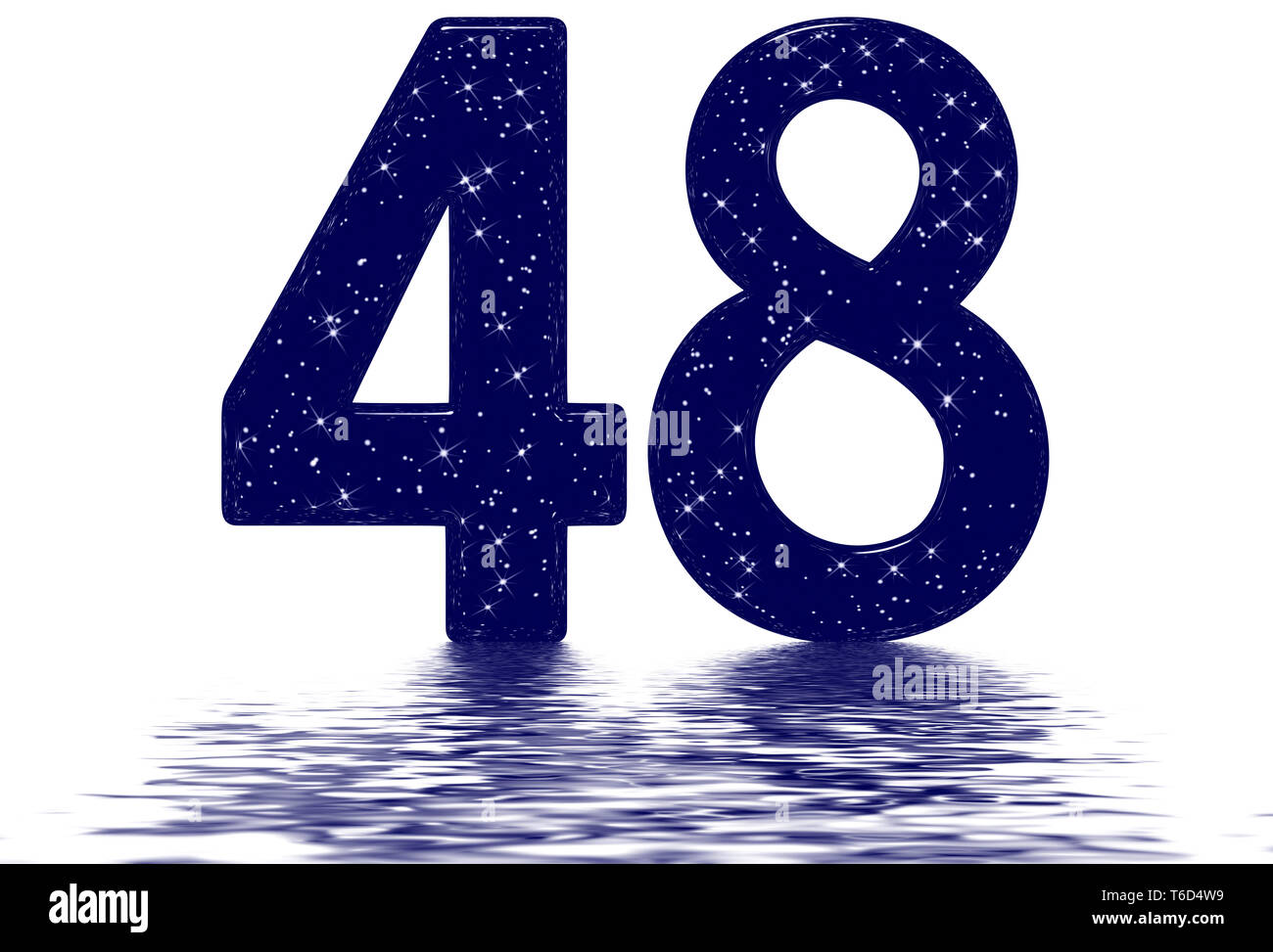 Numeral 48, forty eight, star sky texture imitation, reflected on the ...