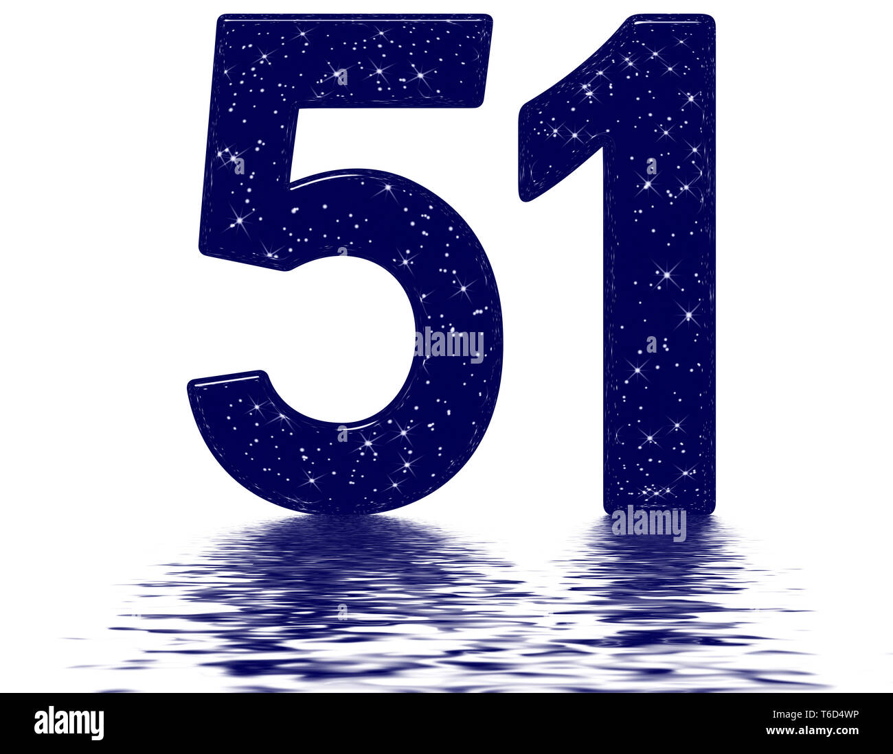 Numeral 51, fifty one, star sky texture imitation, reflected on the ...