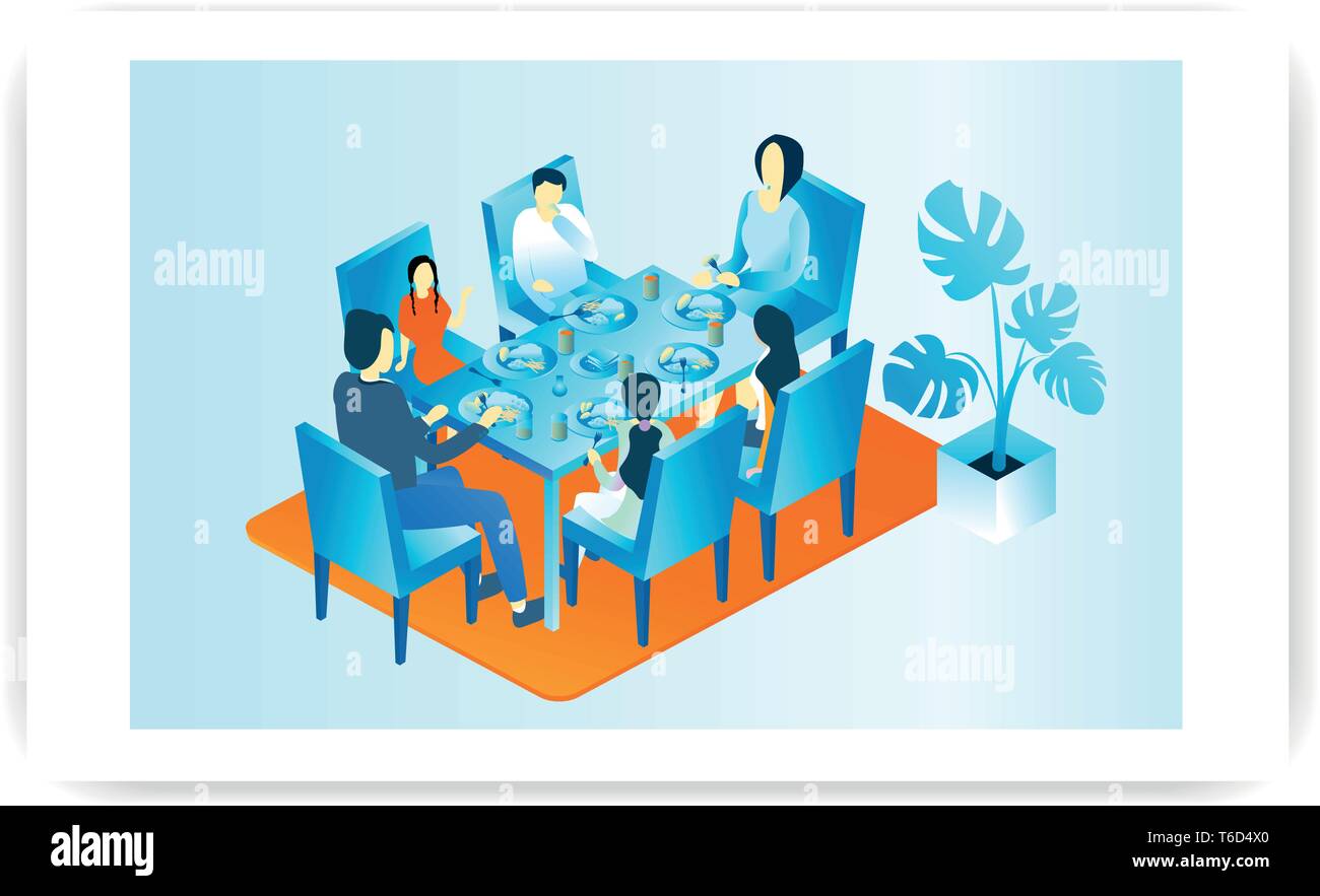 large family dinner isometric illustration concept Stock Vector Image ...