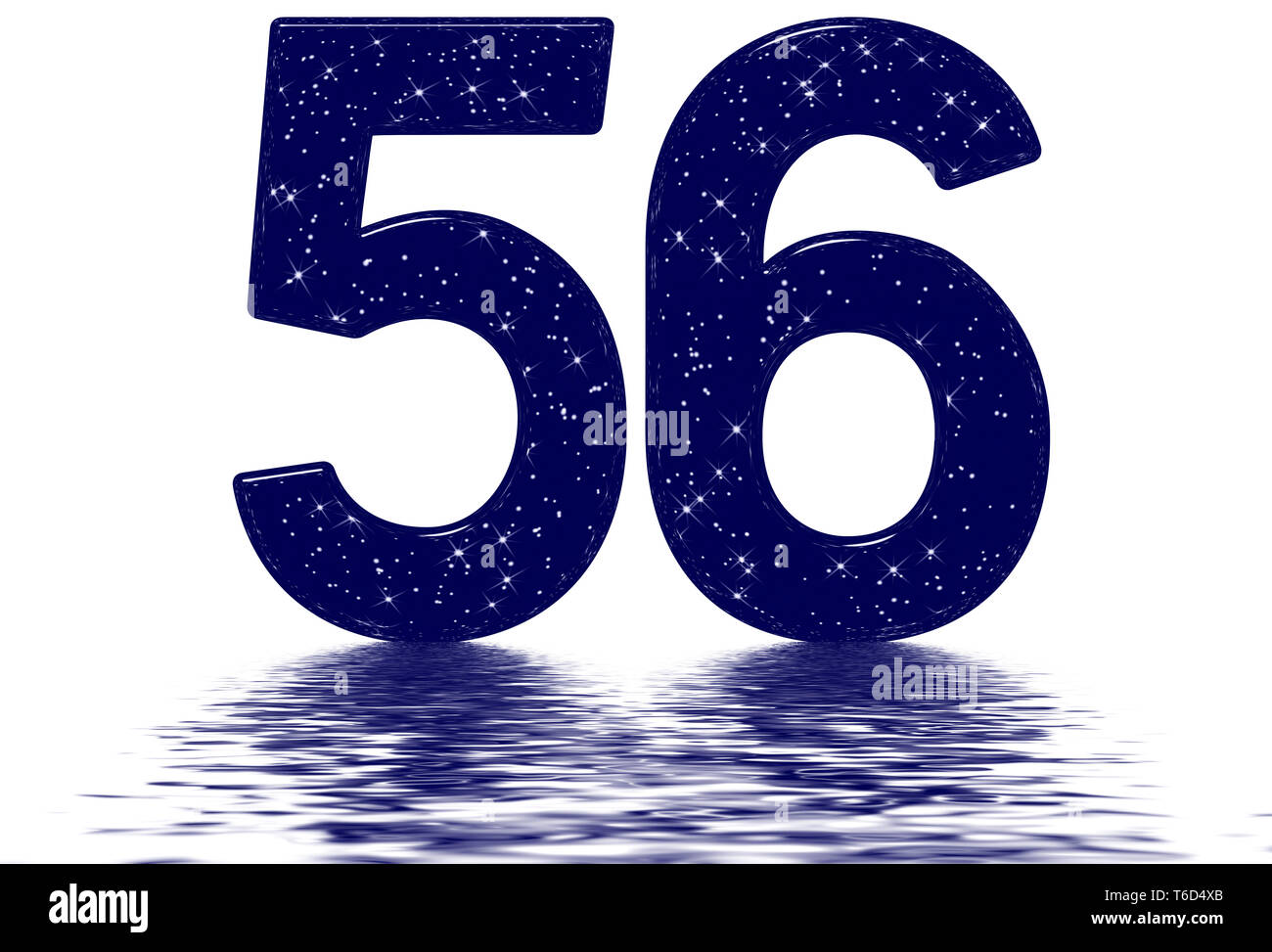 Numeral 56, fifty six, star sky texture imitation, reflected on the ...