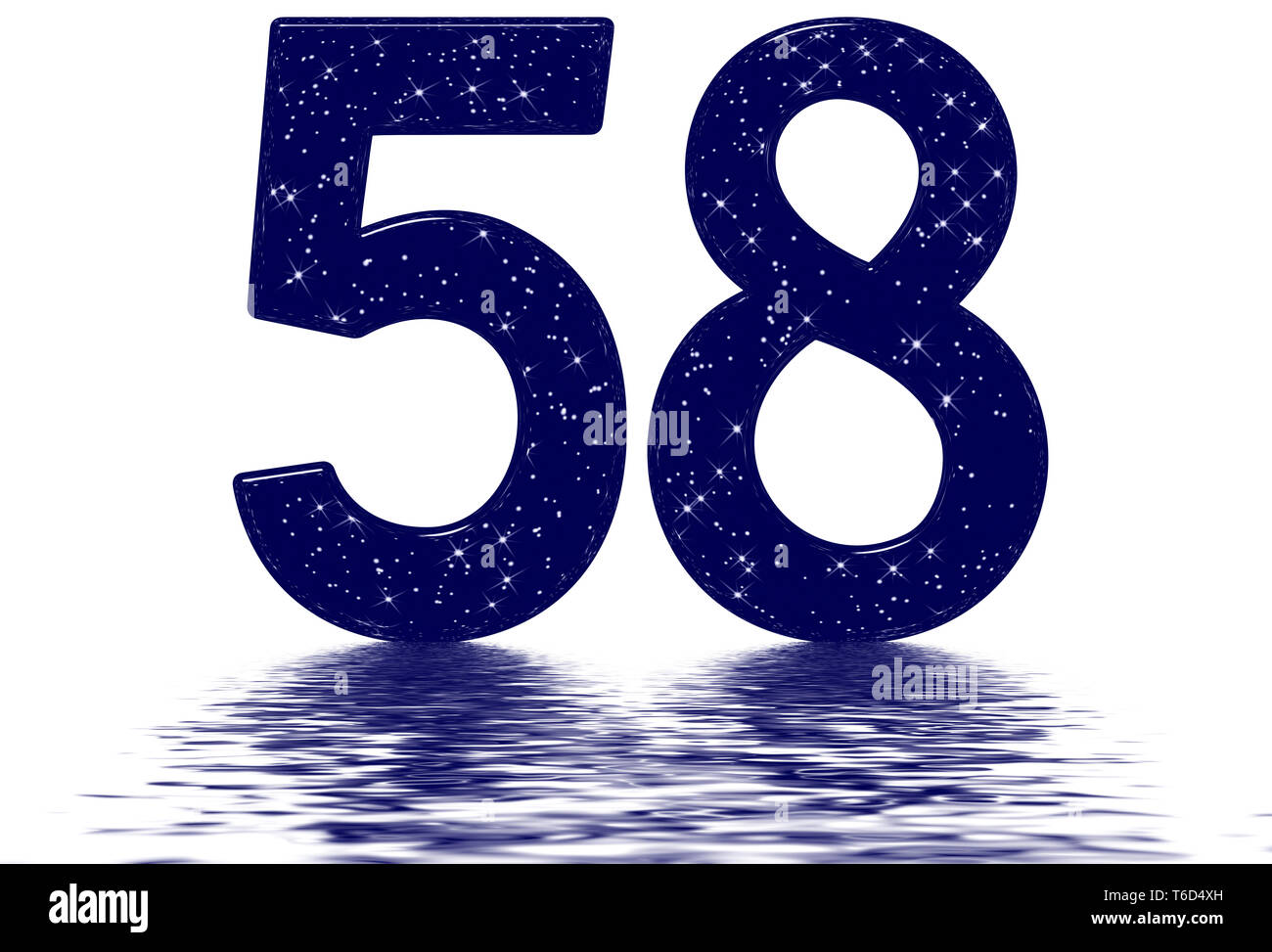 Numeral 58, fifty eight, star sky texture imitation, reflected on the ...
