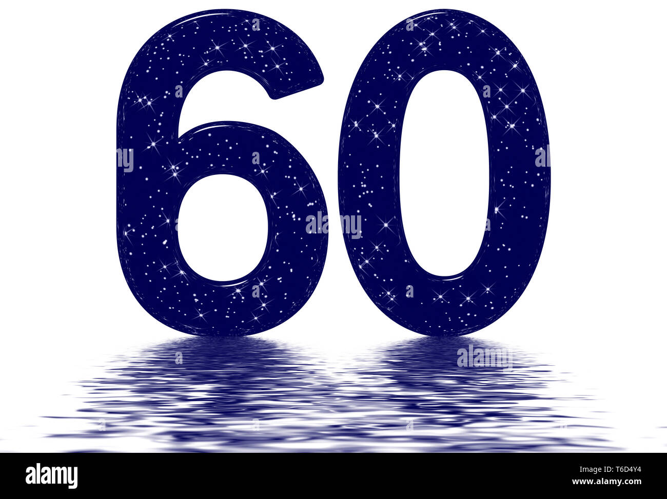 Numeral 60, sixty, star sky texture imitation, reflected on the water ...