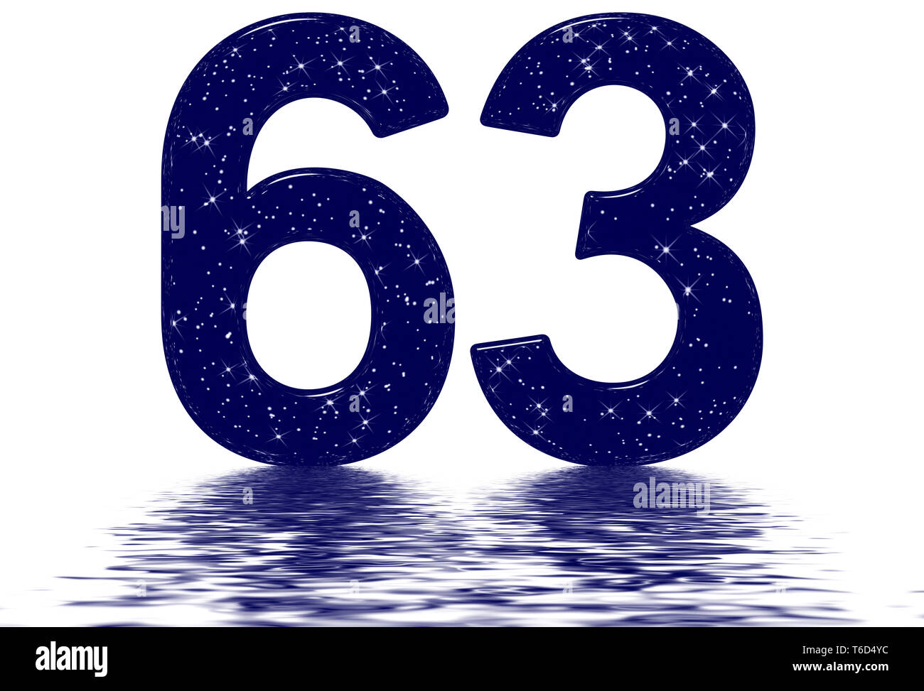 Numeral 63, sixty three, star sky texture imitation, reflected on the ...