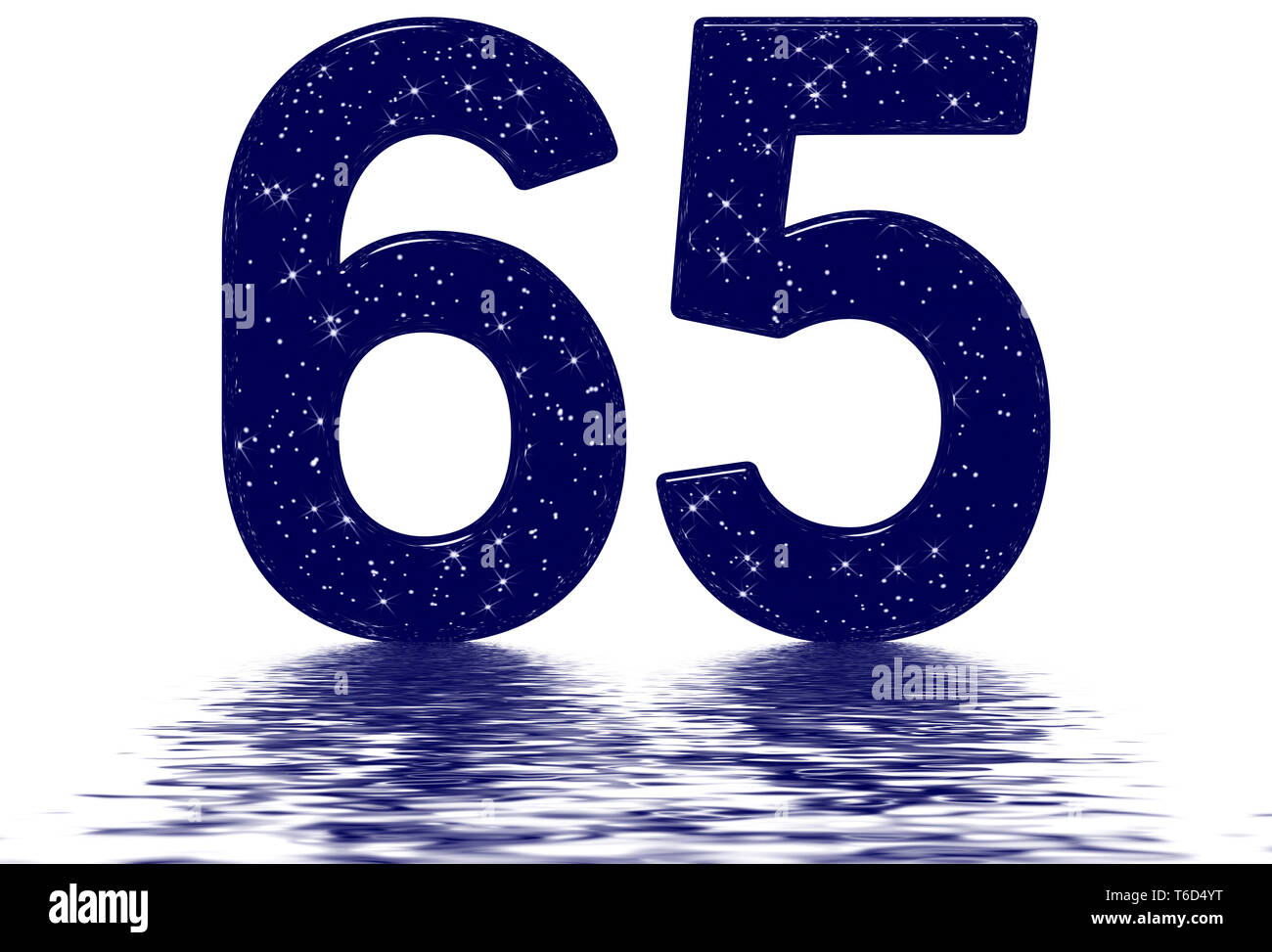 Numeral 65, sixty five, star sky texture imitation, reflected on the ...