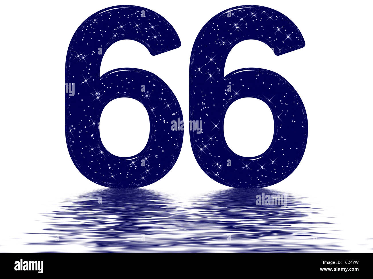 Numeral 66, sixty six, star sky texture imitation, reflected on the ...