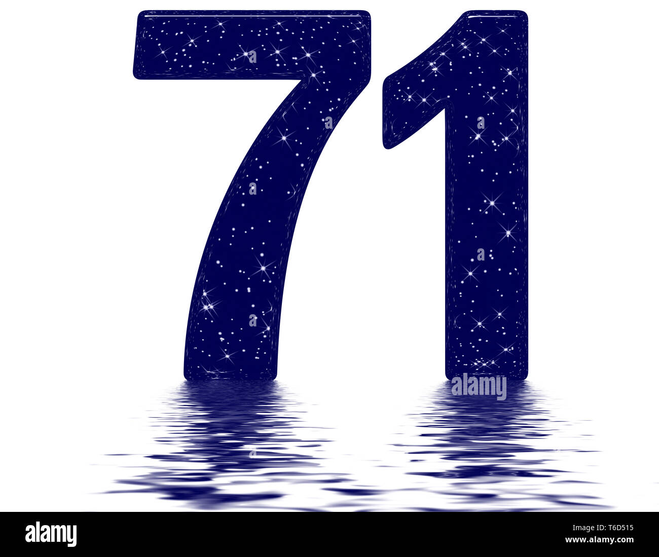 Numeral 71, seventy one, star sky texture imitation, reflected on the ...