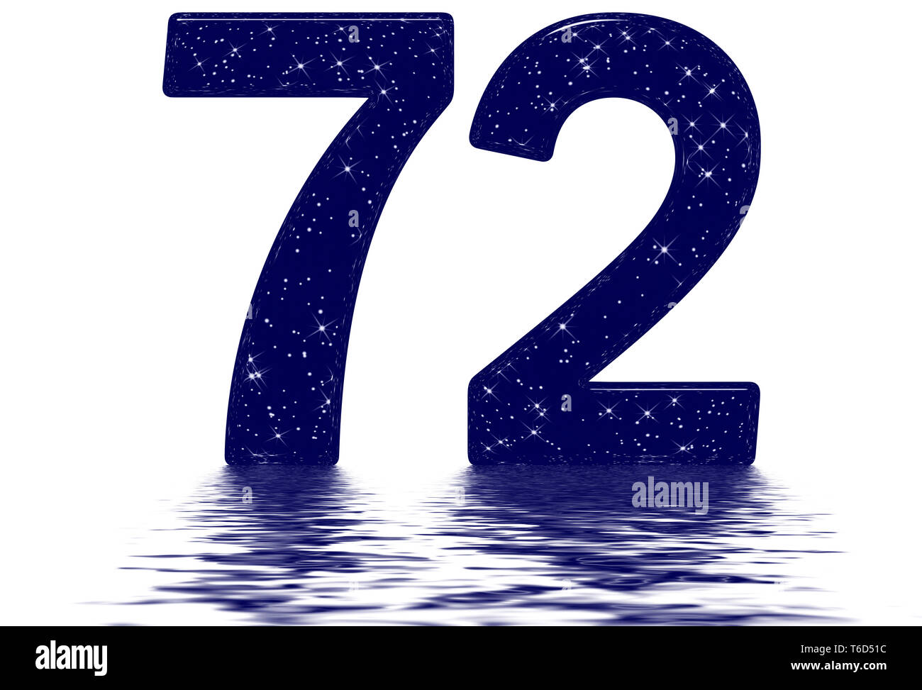 Numeral 72, seventy two, star sky texture imitation, reflected on the ...