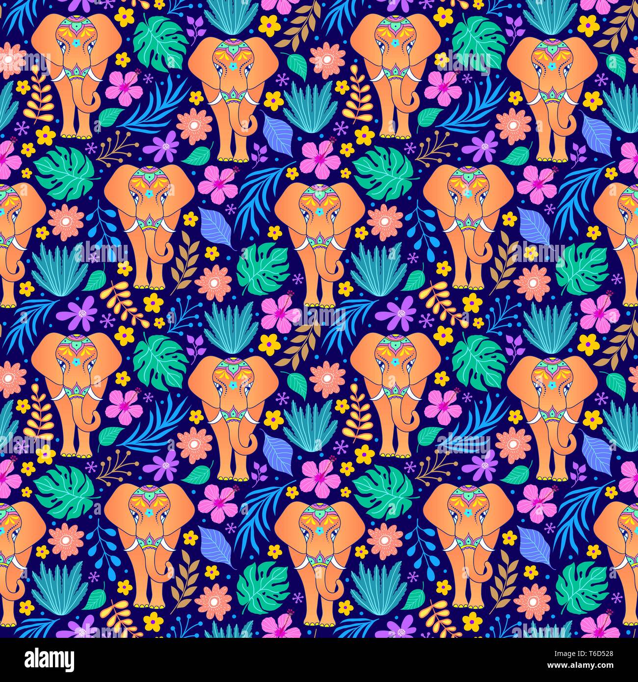 elephants and tropical flowers Stock Vector Image & Art - Alamy