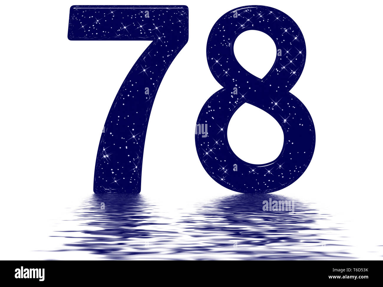 Numeral 78, seventy eight, star sky texture imitation, reflected on the ...