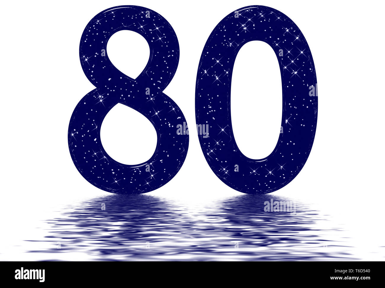 Numeral 80, eighty, star sky texture imitation, reflected on the water ...