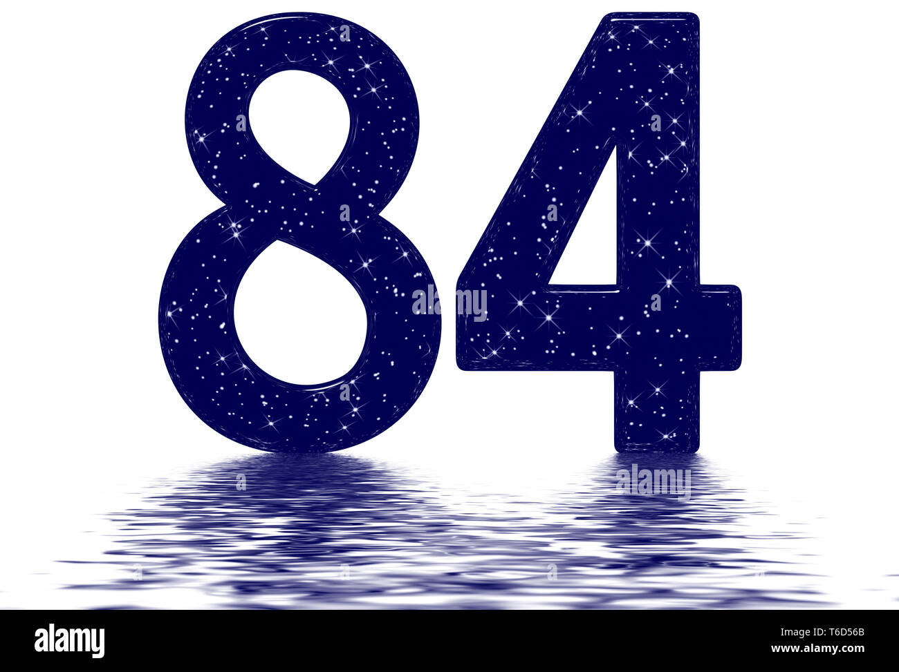 Numeral 84, eighty four, star sky texture imitation, reflected on the ...