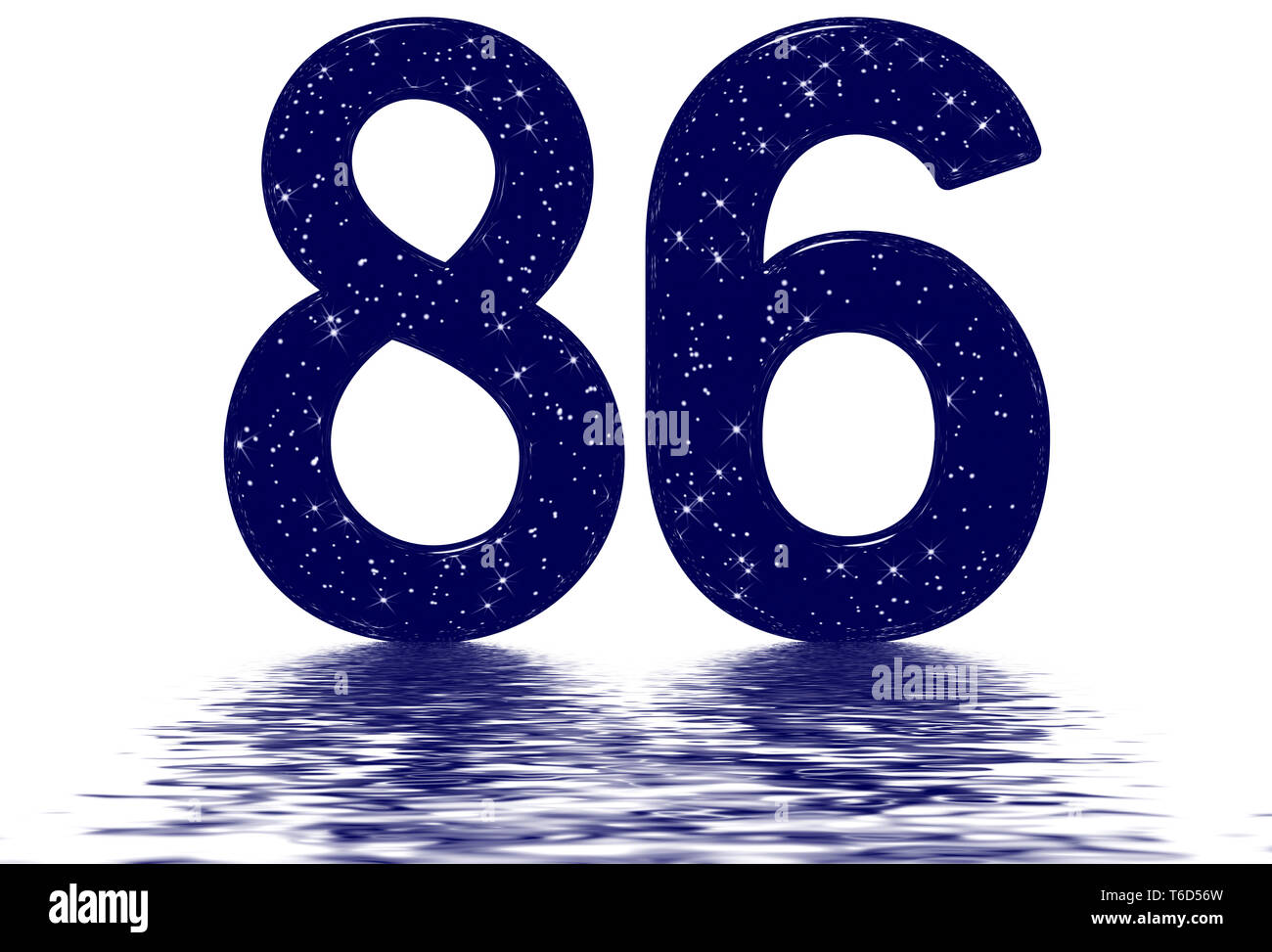 Numeral 86, eighty six, star sky texture imitation, reflected on the ...