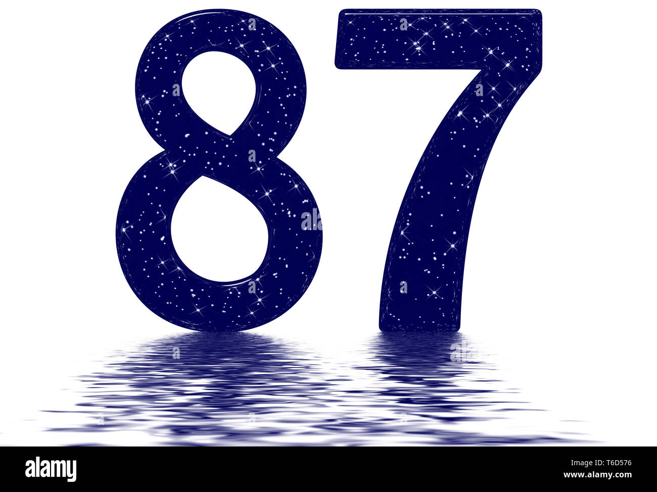Numeral 87, eighty seven, star sky texture imitation, reflected on the ...
