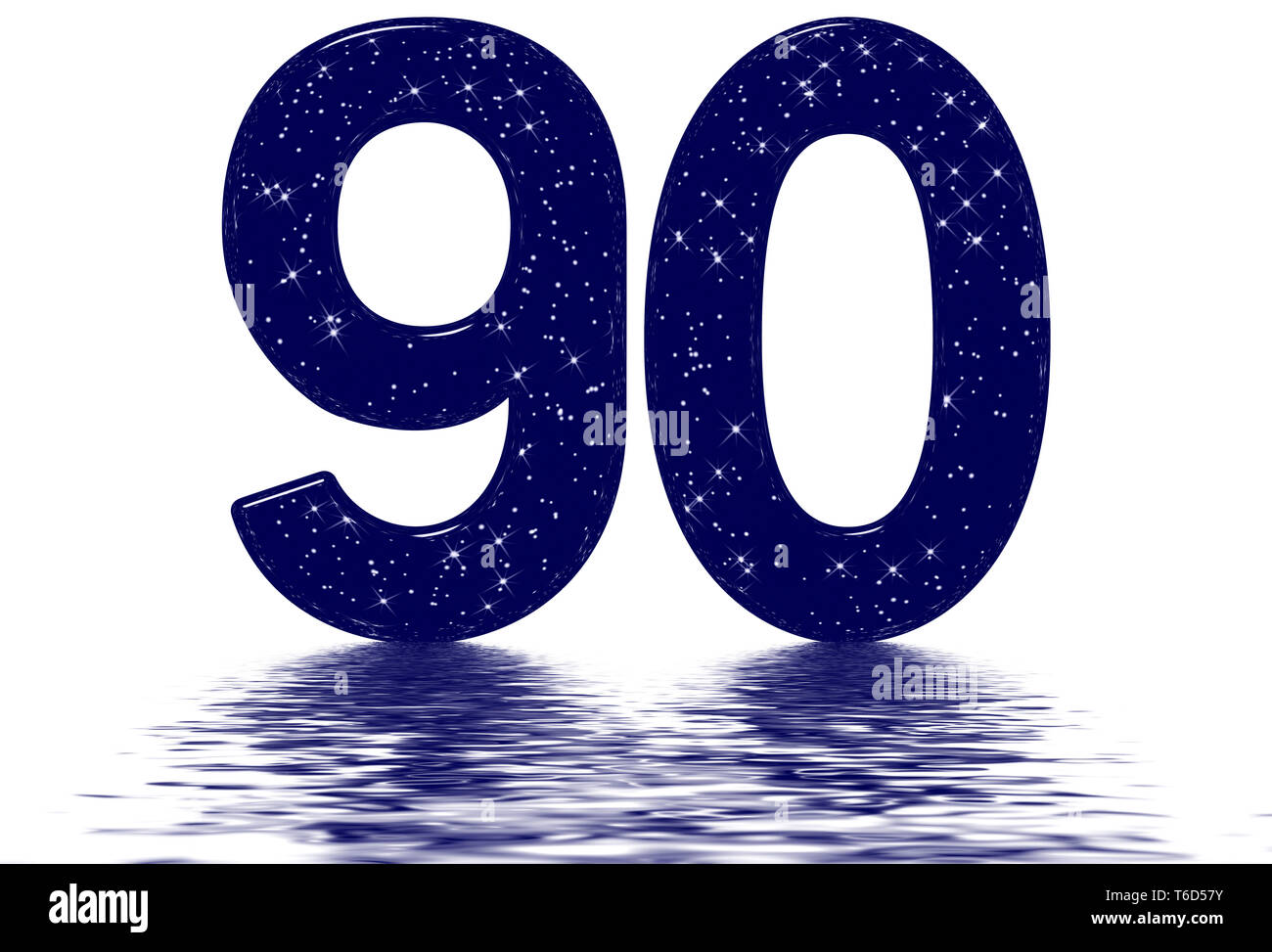 Numeral 90, ninety, star sky texture imitation, reflected on the water ...