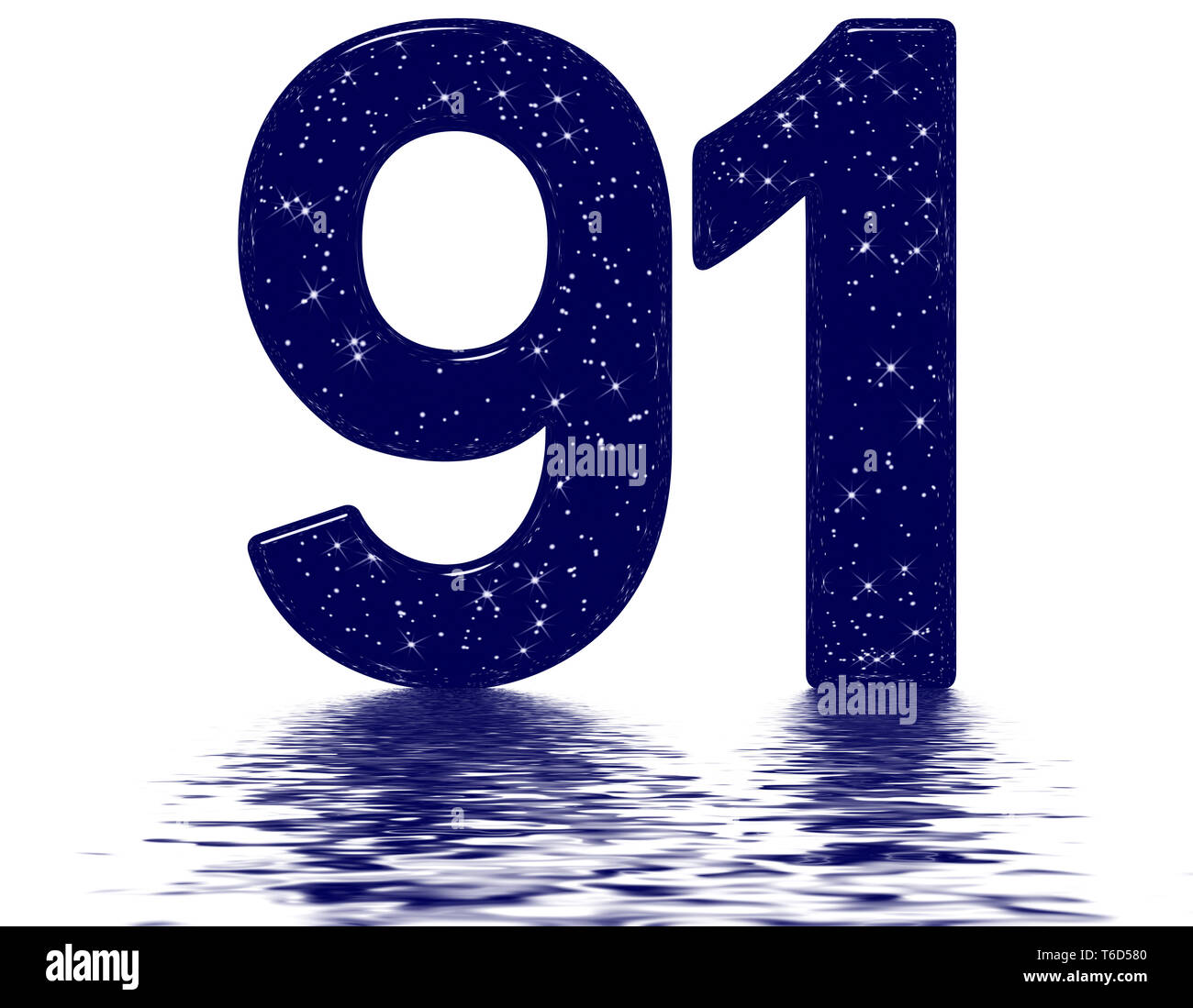 Numeral 91, ninety one, star sky texture imitation, reflected on the ...