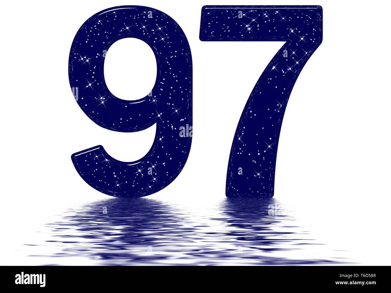 Numeral 97, ninety seven, star sky texture imitation, reflected on the ...