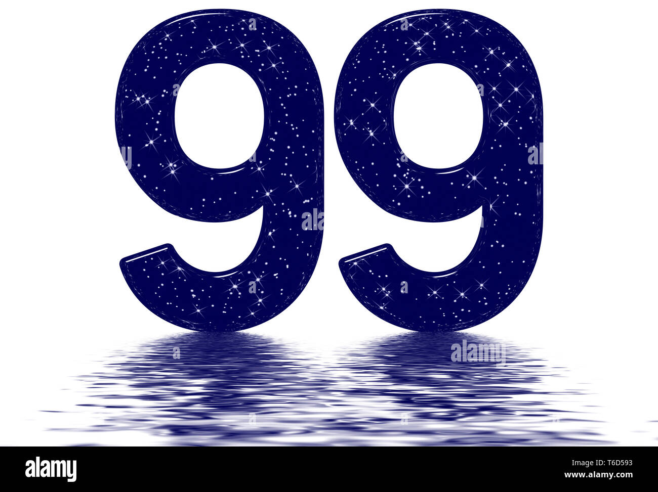 Numeral 99, ninety nine, star sky texture imitation, reflected on the ...