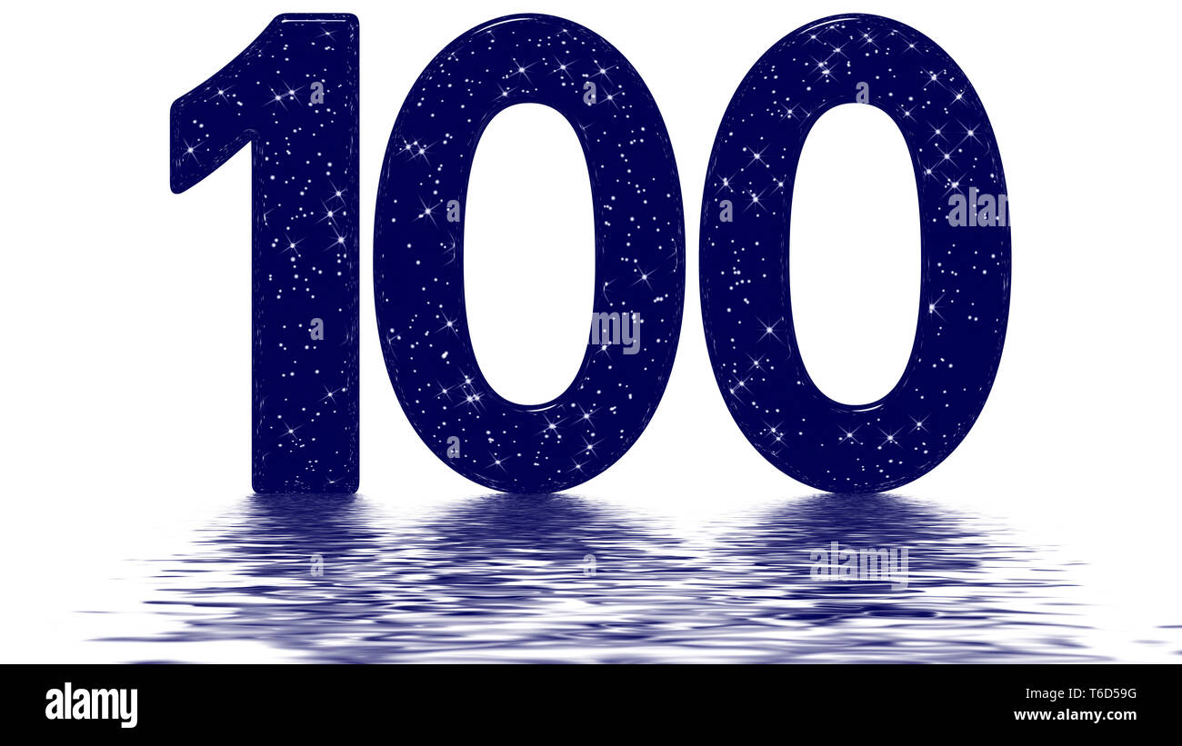 Numeral 100, one hundred, star sky texture imitation, reflected on the ...