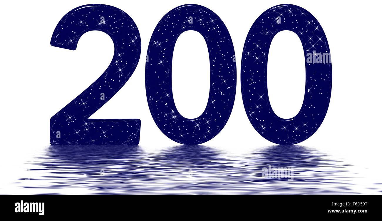Numeral 200, two hundred, star sky texture imitation, reflected on the ...
